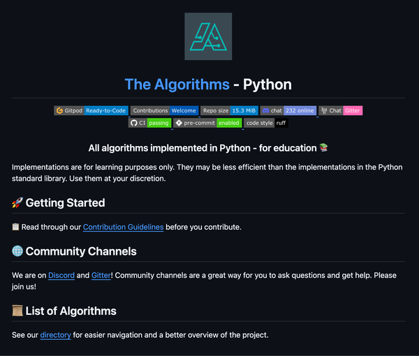 Sylearn 的想法: GitHub项目推荐：The Algorithms | 用Python实现所有算法的开源百科全书 | 这个项目是目前GitHub上规模最… - 知乎