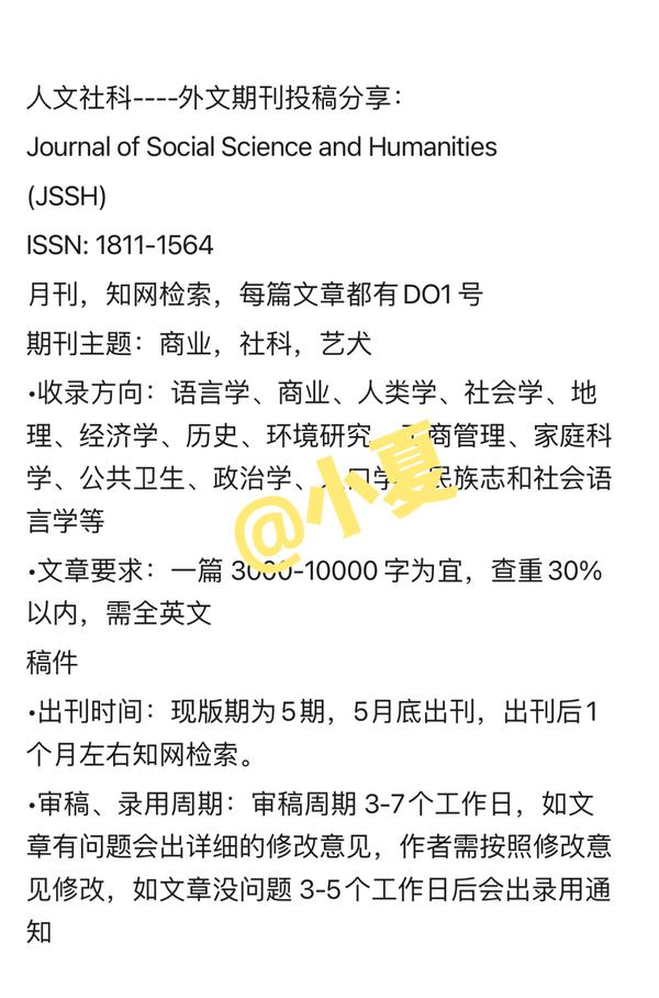 小夏 的想法: 📚分享一篇外文期刊投稿的经验！期刊名叫《Journal of Social Science and Humanities ...