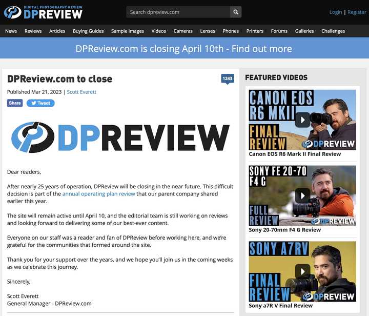 著名相机测评网站DPReview将于2023年4月10日关停，是否预示着民用数字影像产品的市场衰退？ - 知乎