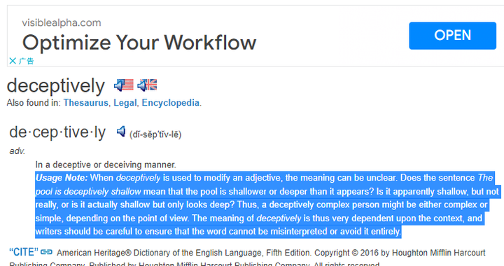 deceptively到底是什么意思，为什么感觉好像和deceptive这个词有些差异？ - 知乎