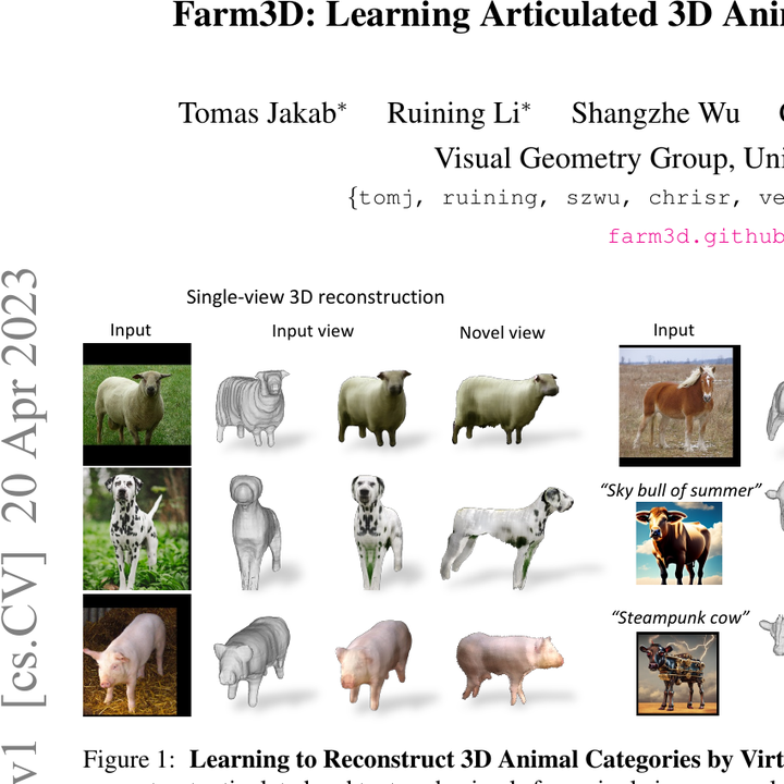 Farm3D: Learning Articulated 3D Animals by Distilling 2D Diffusion - 知乎