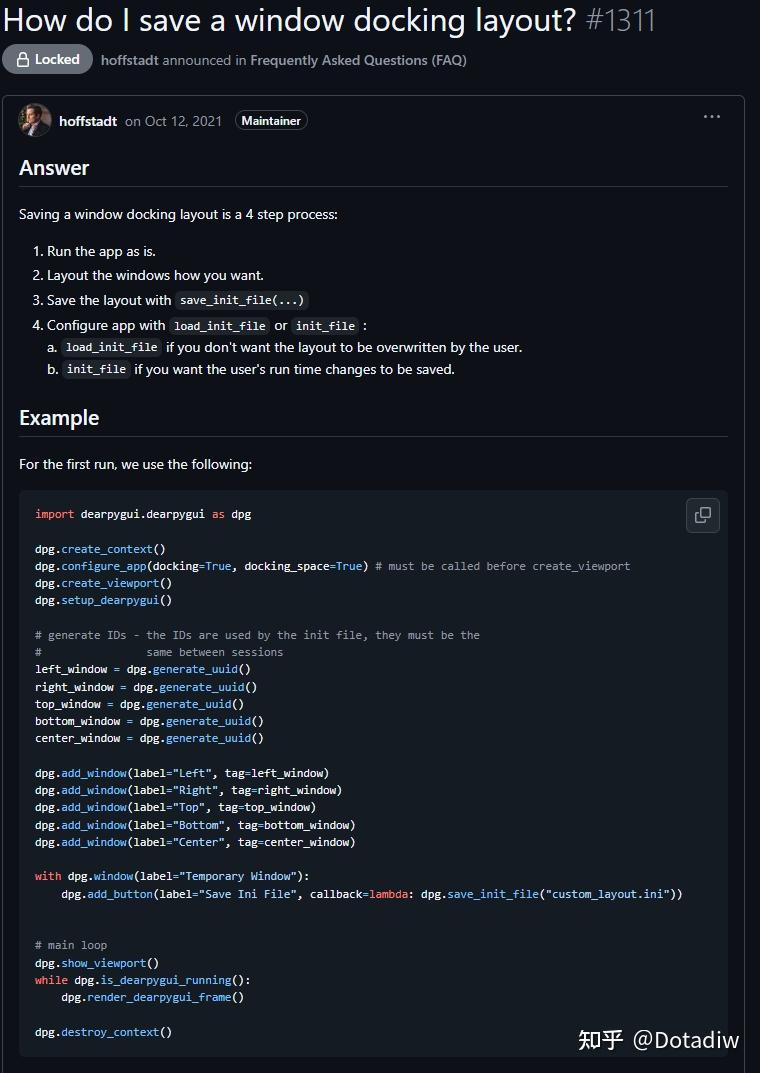 DearPyGui：How do I save a window docking layout? - 知乎