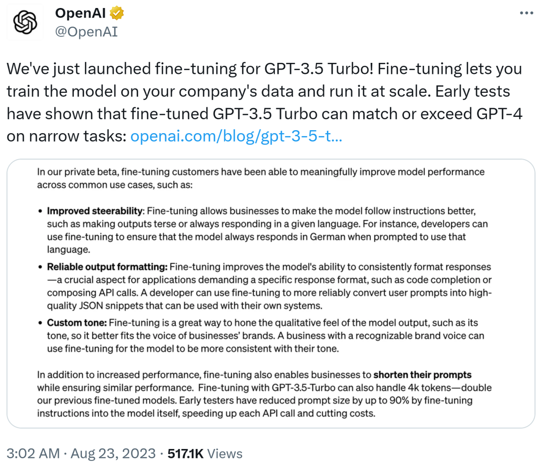 GPT-3.5 Turbo支持微调了，打造专属ChatGPT，但价格小贵 - 知乎
