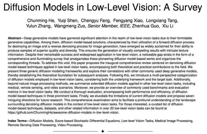 Low-Level视觉中的扩散模型：综述 - 知乎