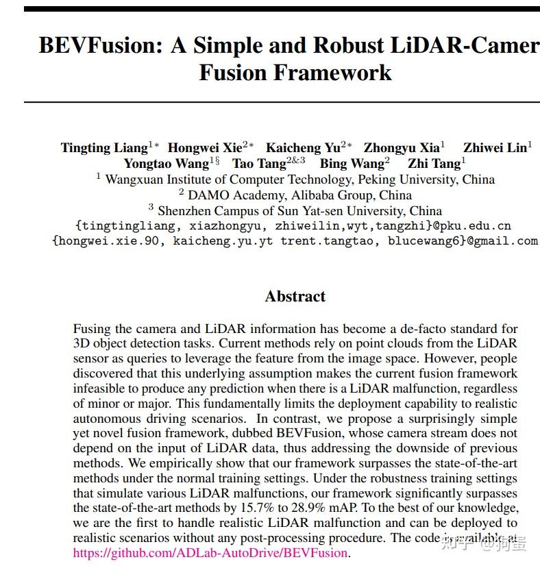 BEV-8:BEV Fusion-1 - 知乎
