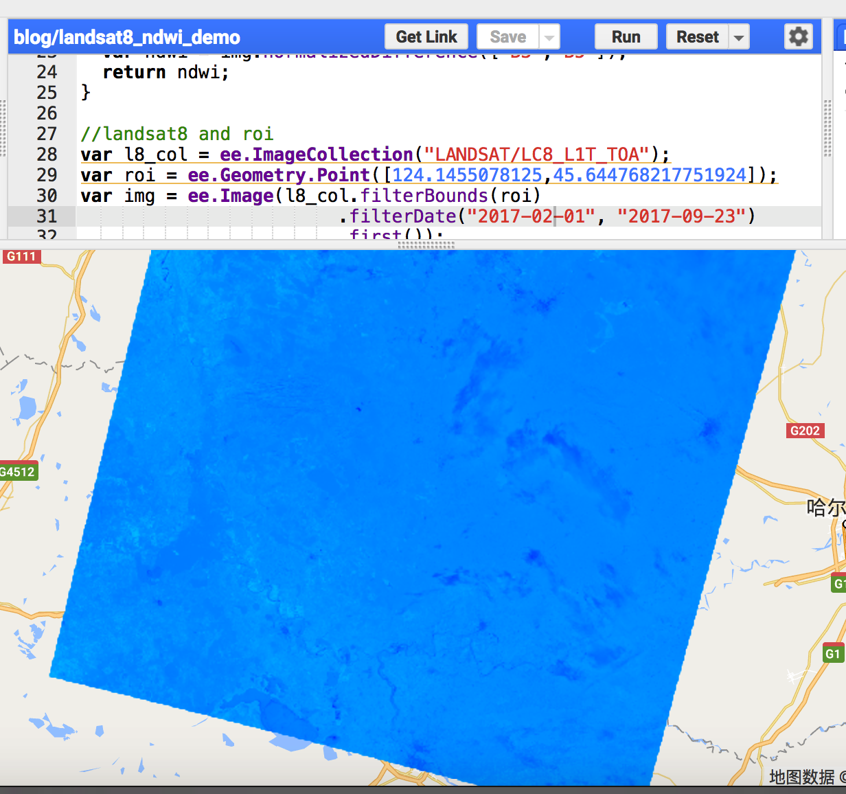 GEE学习笔记 十五：landsat8的NDWI指数计算 - 知乎