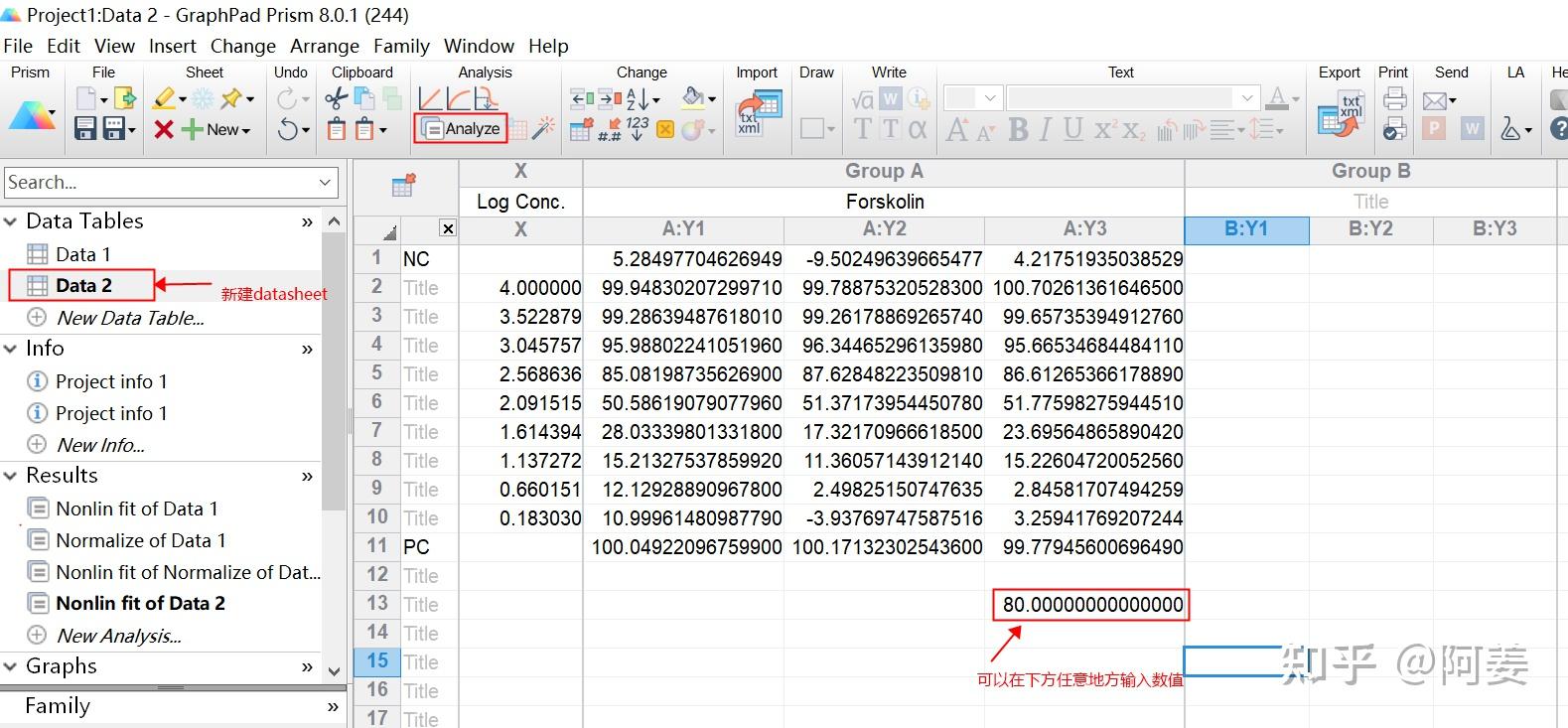 如何用GrapgPad计算EC80值 - 知乎