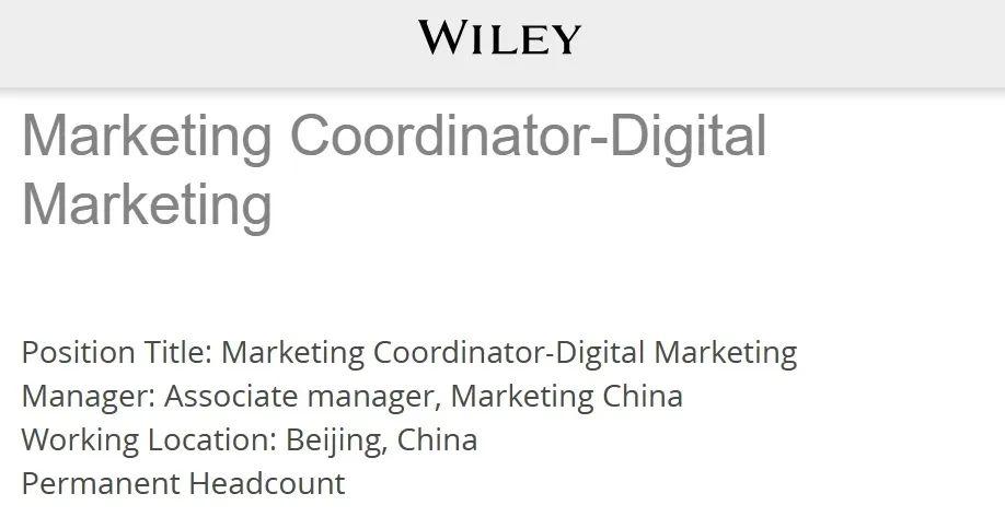 世界知名外企：Wiley中国地区Marketing岗位招募中！ - 知乎