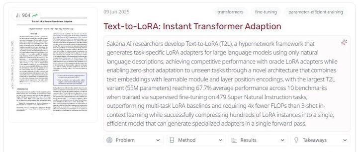 [alphaXiv速递] [ICML2025] [Sakana] Text-to-LoRA: 即时Transformer适配 - 知乎