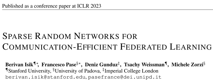ICLR2023 | SPARSE RANDOM NETWORKS FOR COMMUNICATION-EFFICIENT FEDERATED LEARNING - 知乎