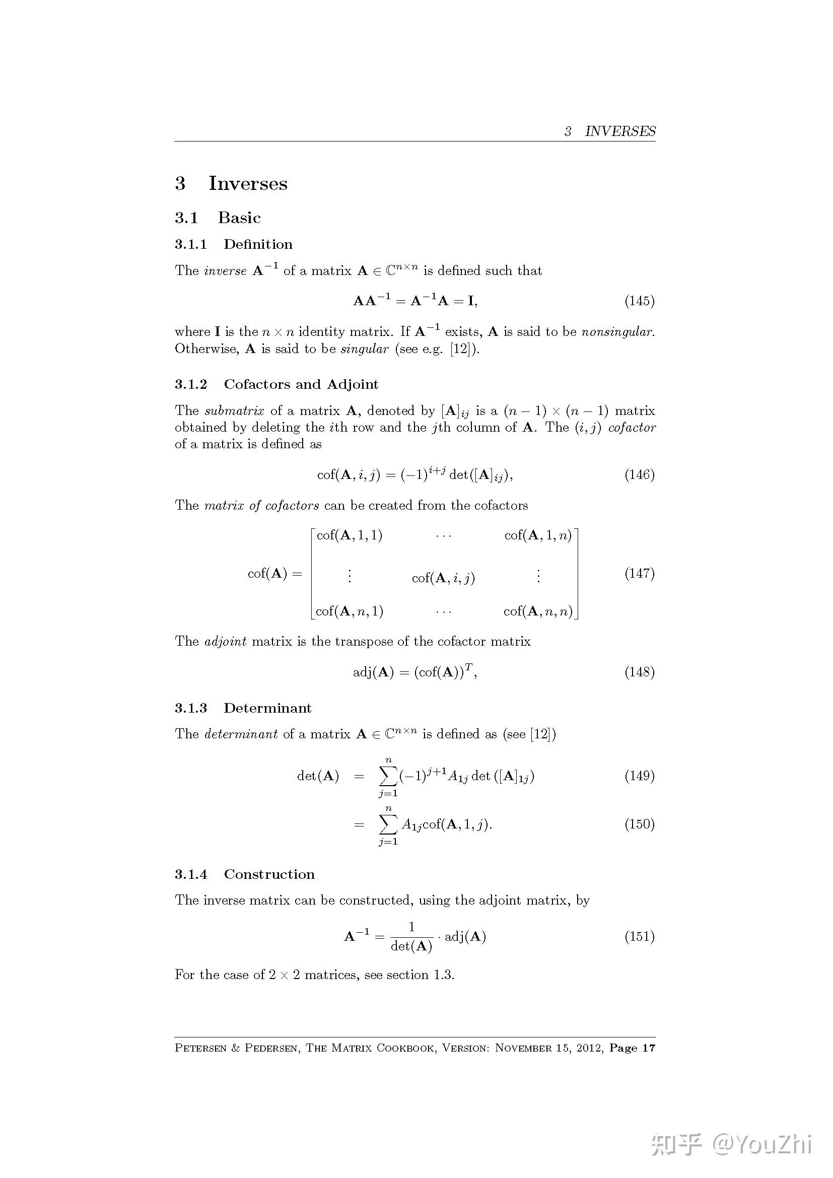 矩阵微积分公式查表(The Matrix Cookbook) - 知乎