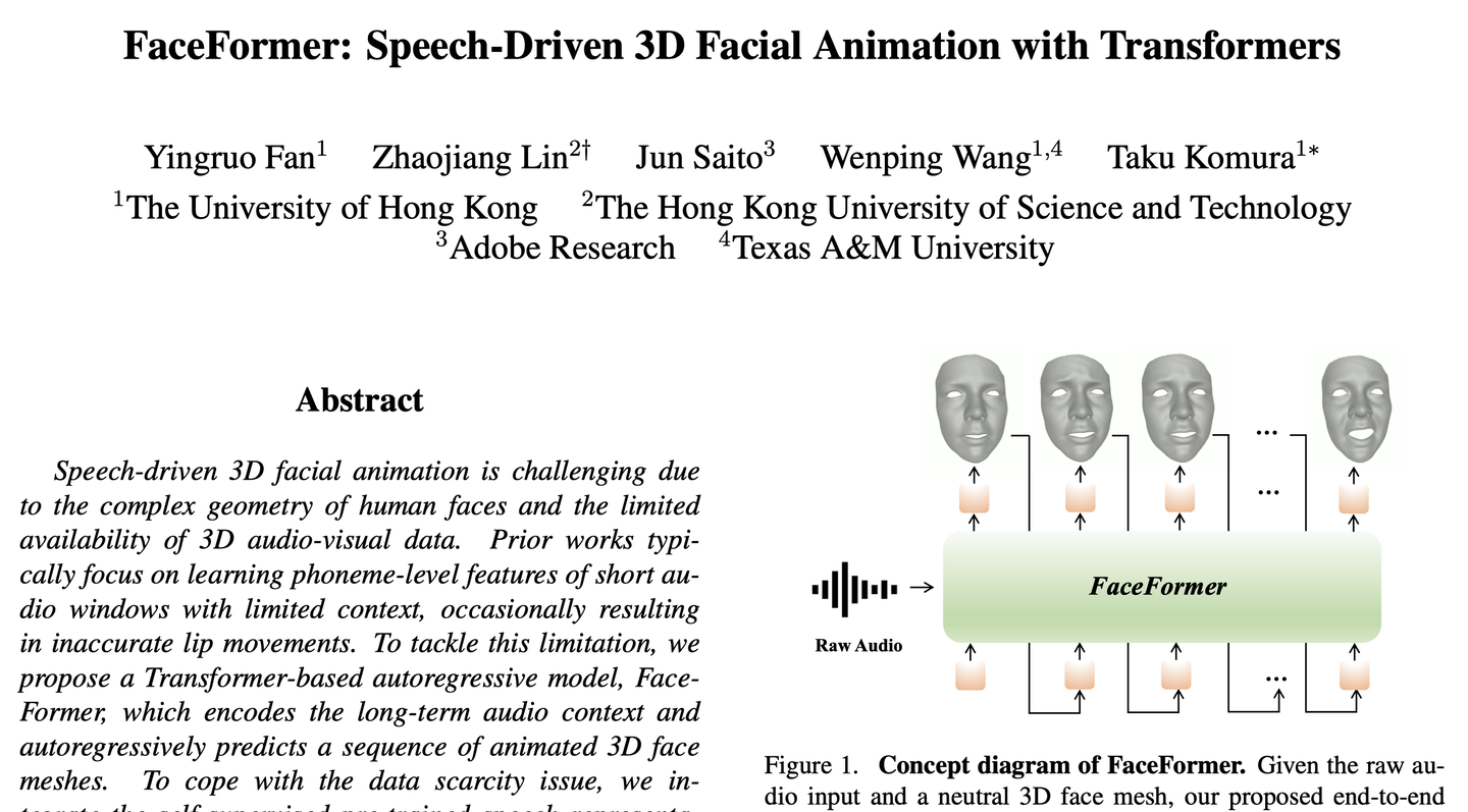【论文解析】FaceFormer: Speech-Driven 3D Facial Animation with Transformers - 知乎