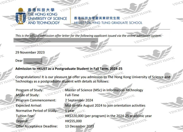 2024 VH Offer | HKUST IT录取捷报~恭喜VH学员拿下香港科技大学信息技术硕士项目offer！ - 知乎