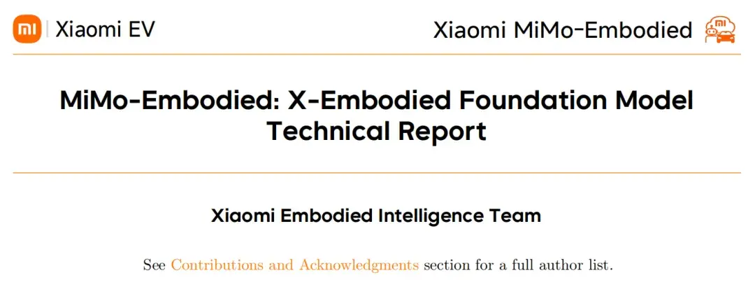 小米汽车发布MiMo-Embodied：业界首个统一自动驾驶与具身智能的具身大模型 - 知乎