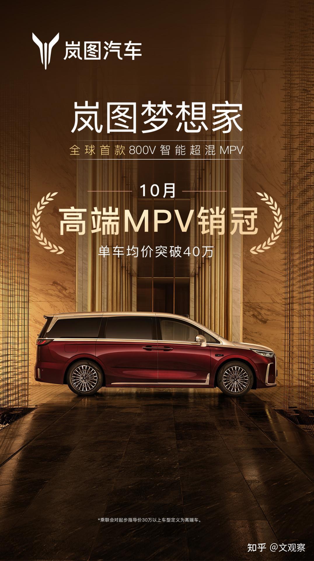 岚图梦想家蝉联10月高端MPV销量冠军 累计交付破15万辆 - 知乎