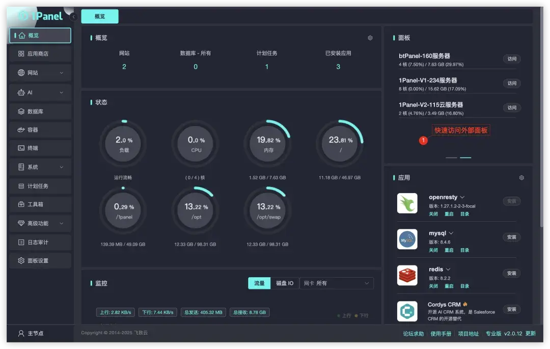支持添加外部面板、支持设置水印，1Panel v2.0.12版本正式发布 - 知乎