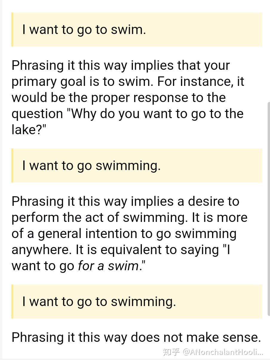 go swimming既然可以go to work 为什么不能用go to swim？ - 知乎
