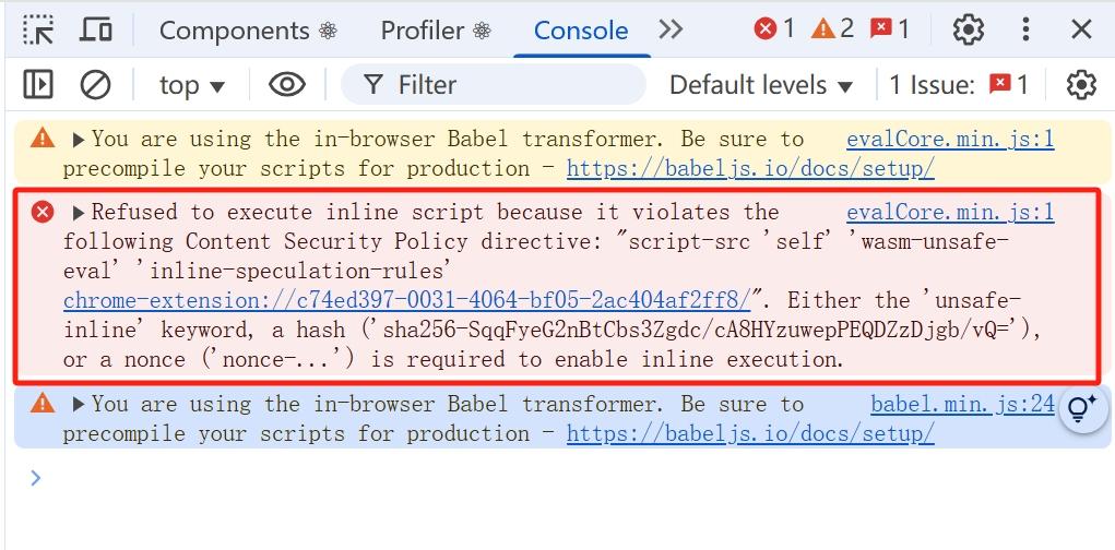 浏览器插件报错:refused To Execute Inline Script Because It Violates The