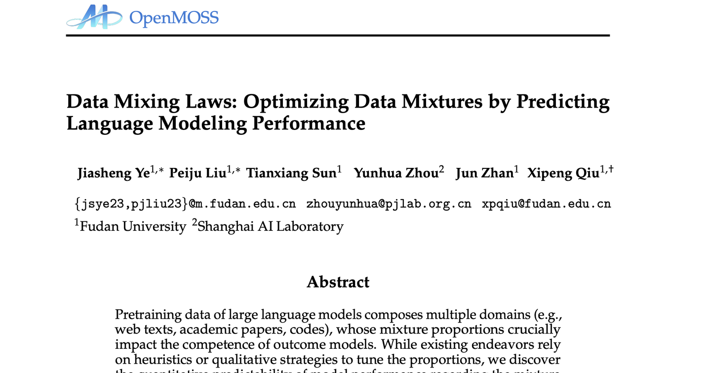 复旦Moss团队：发现大语言模型的Data Mixing定律！ - 知乎