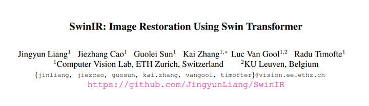 【论文阅读】swinir：image Restoration Using Swin Transformer 知乎
