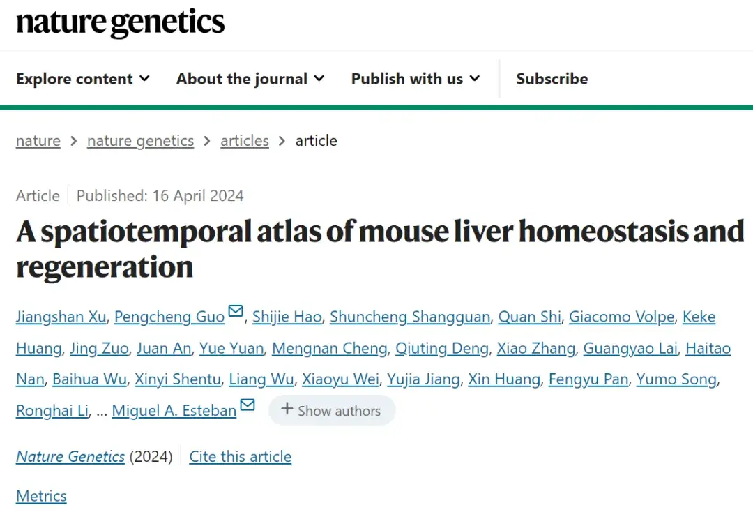 Nature Genetics | Stereo-seq助力构建小鼠肝脏稳态及再生模型的时空转录图谱 - 知乎