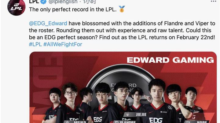 LPL官推大赞EDG：唯一的不败战绩，会是他们全胜的赛季吗 - 知乎