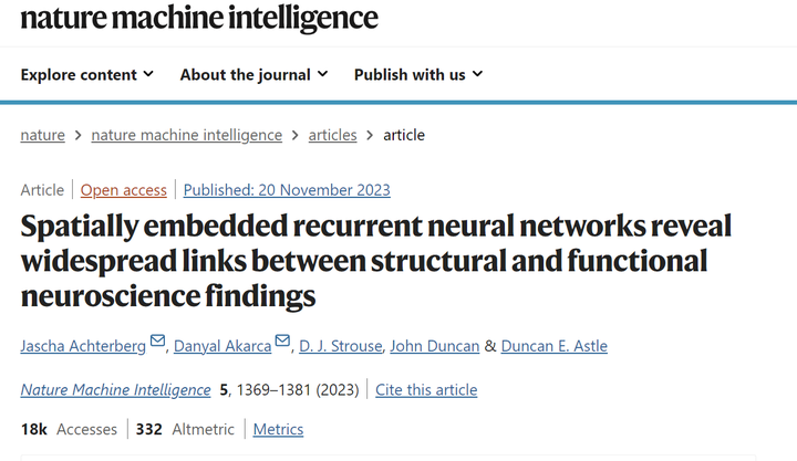Nature Machine Intelligence | seRNN揭示结构和功能神经科学研究结果间的广泛联系 - 知乎