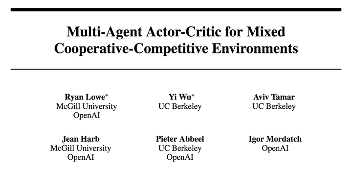 MADDPG：Multi-Agent Actor-Critic for Mixed Cooperative-Competitive Environments - 知乎