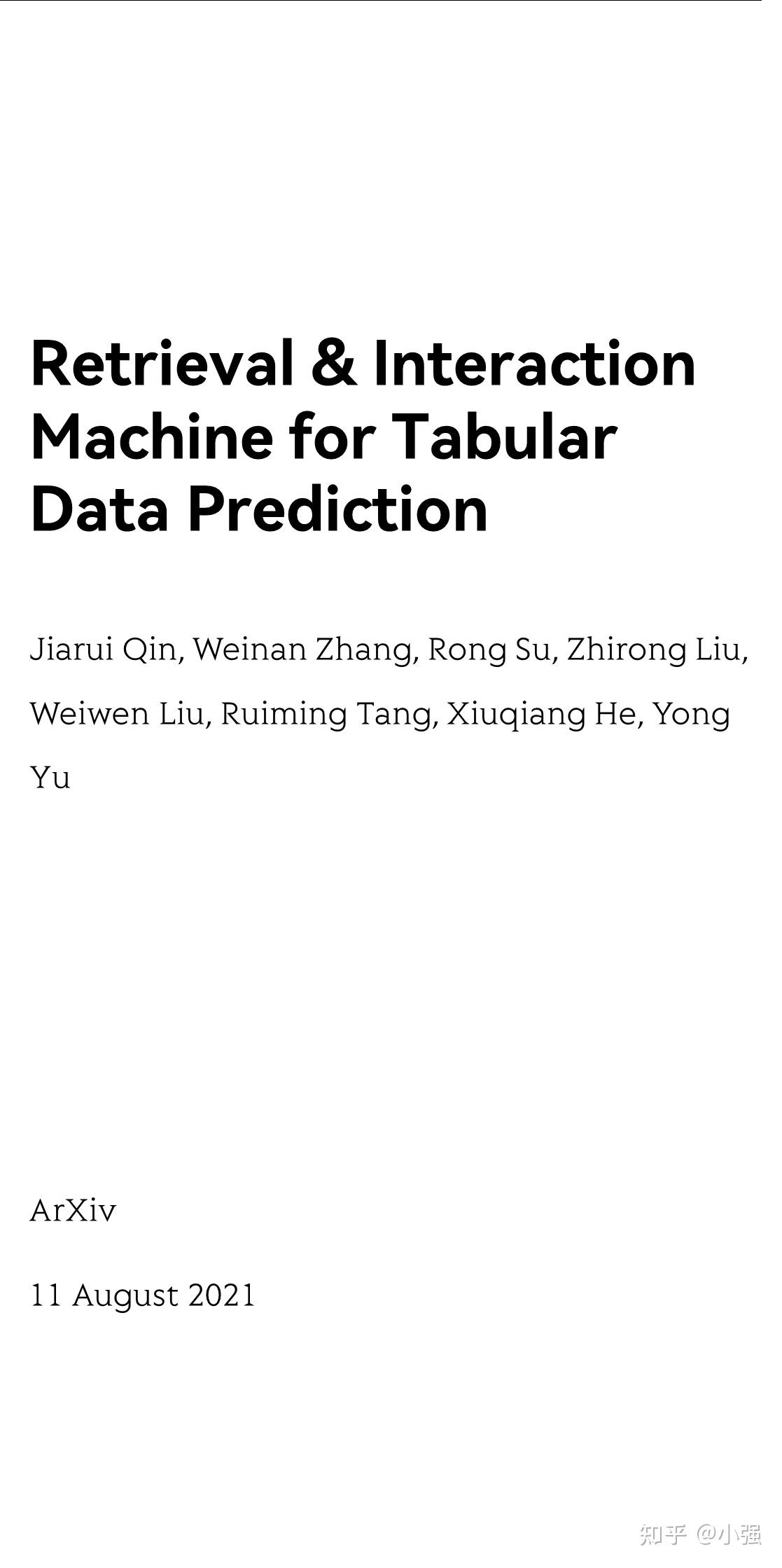 Retrieval & Interaction Machine for Tabular Data Prediction - 知乎