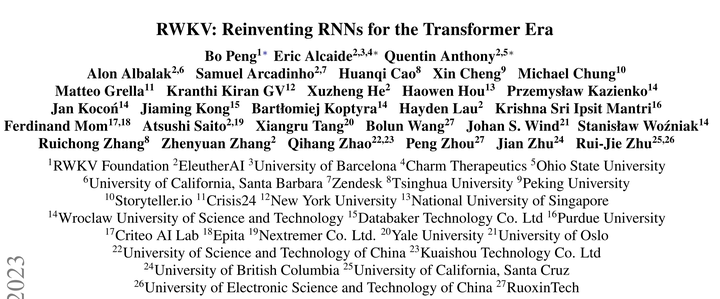 RWKV: Reinventing RNNs for the Transformer Era - 知乎