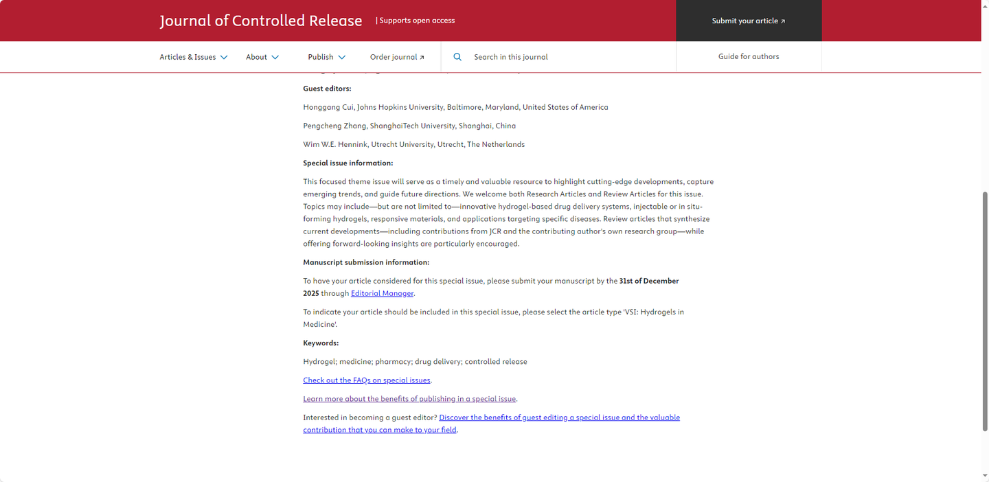 【征稿】医学水凝胶研究必看！JCR 双 Q1 区顶刊邀您解锁生物材料新未来 - 知乎