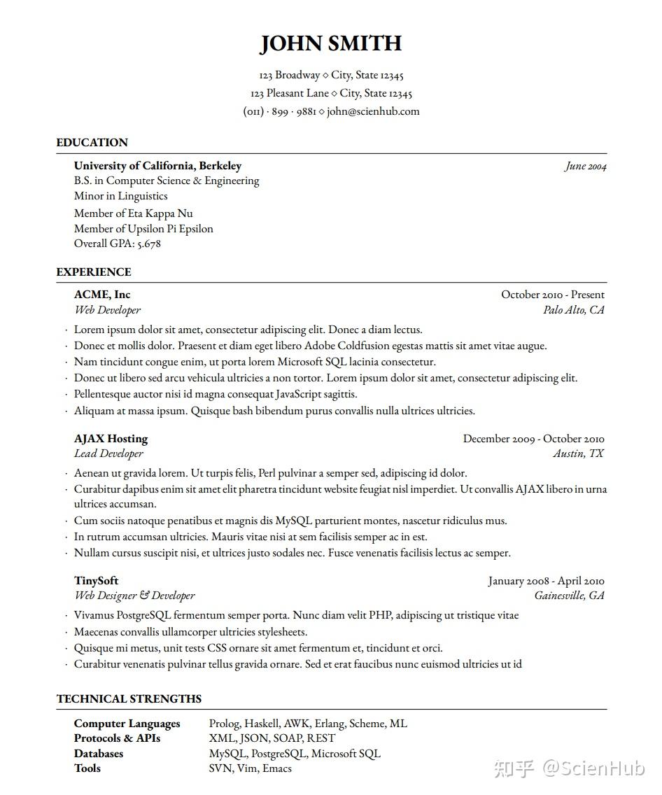 Professional CV: 极简风格LaTeX 英文个人简历模板 - 知乎