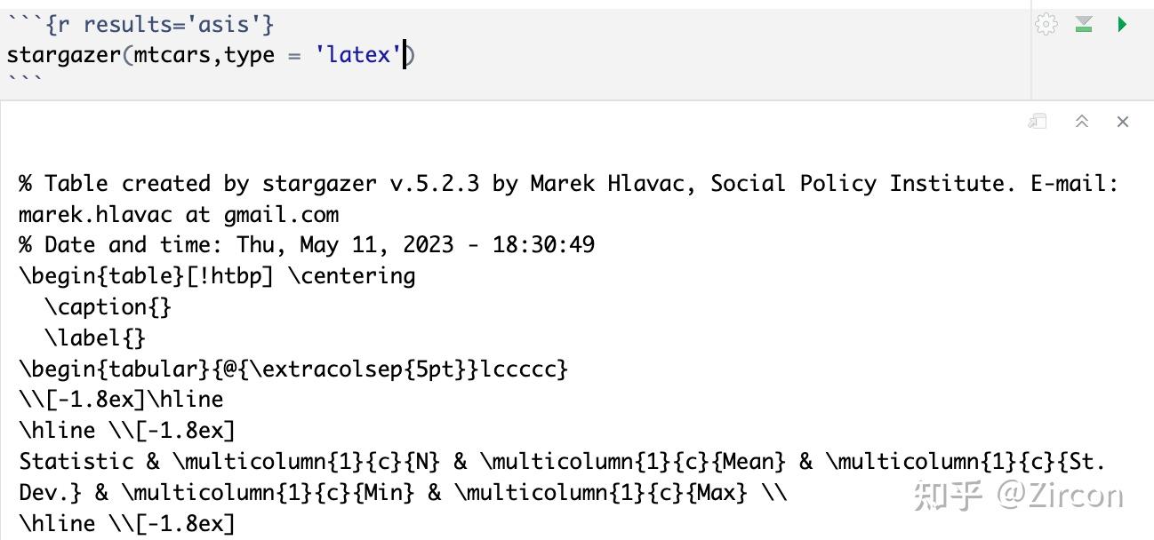 在R中用stargazer输出数据和回归模型到体面规范的三线表 - 知乎