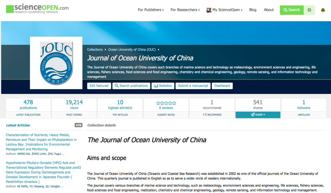 欢迎Journal of Ocean University of China加入ScienceOpen - 知乎