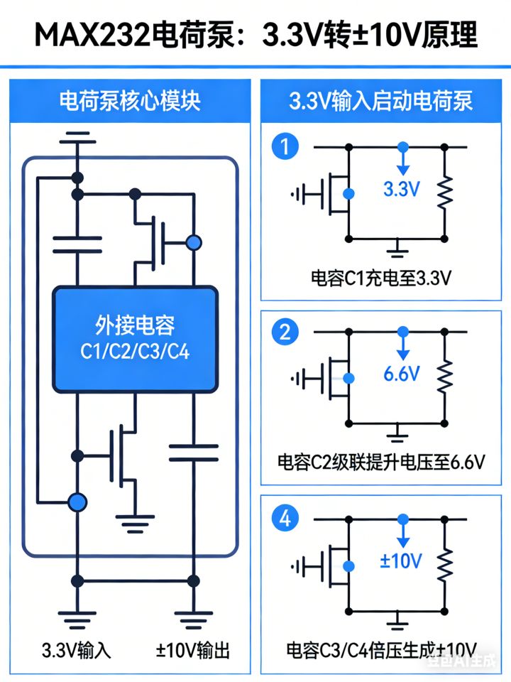 MAX232的电荷泵：3.3V如何变出±10V - 知乎