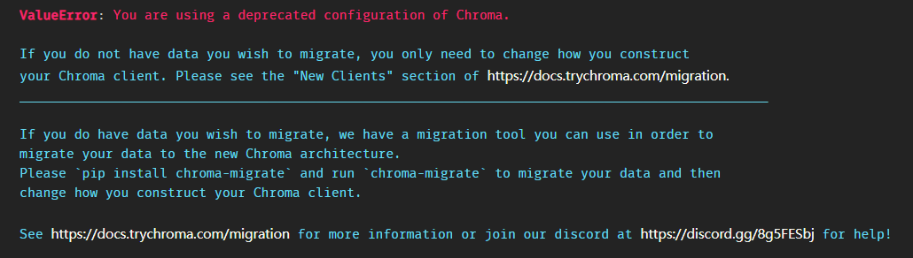 chroma本地存储报错：You are using a deprecated configuration of Chroma - 知乎