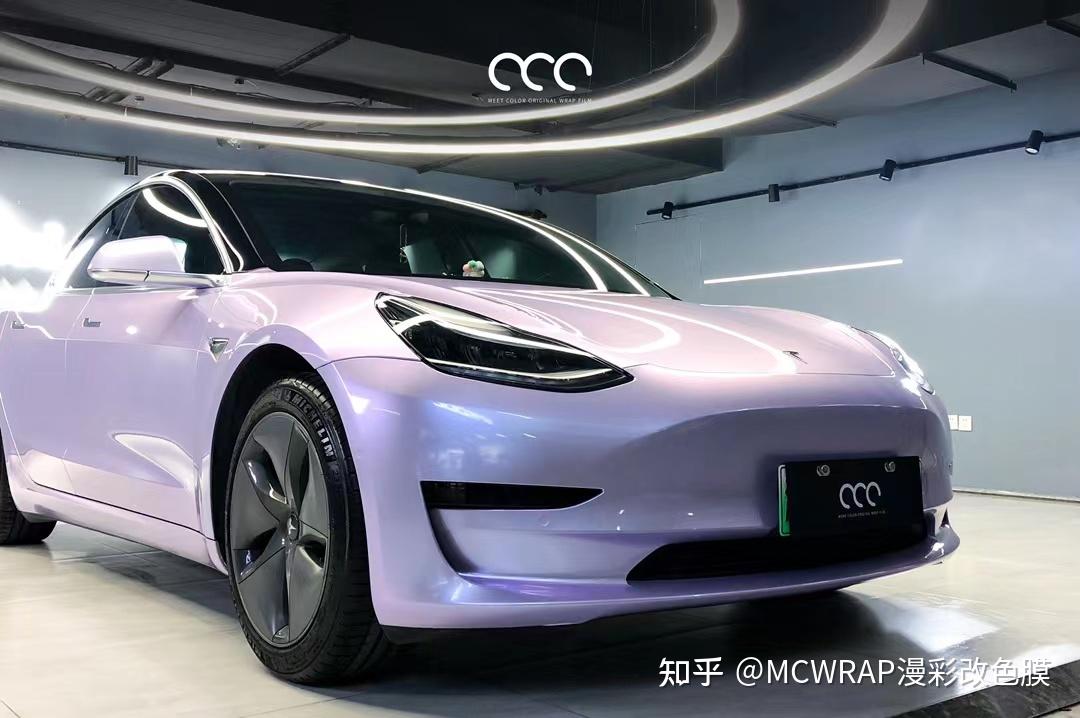 特斯拉Model 3漫彩改色膜渐变亮面银幻紫，光泽感爆棚 - 知乎