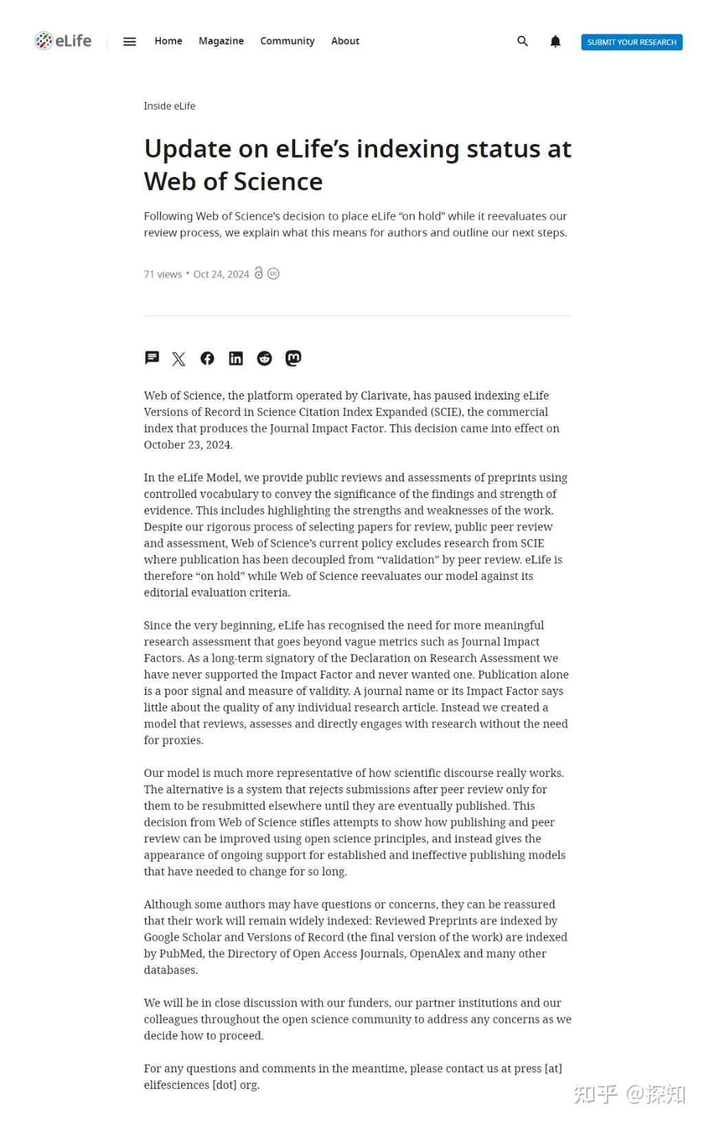 突发！科睿唯安官宣：将取消eLife影响因子！期刊表示早就不想要了 - 知乎