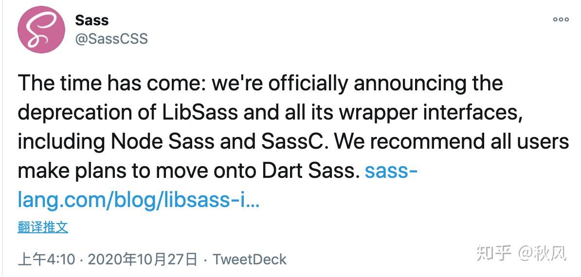 Node Sass 弃用，以 Dart Sass 代替 - 知乎