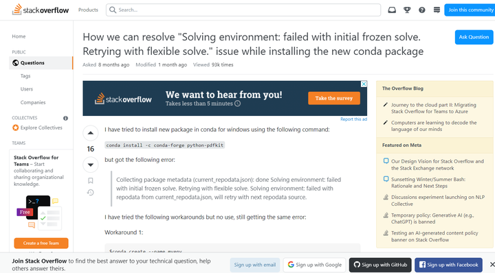 pytorch配置中遇到的问题 ：Solving environment: failed with initial frozen solve. Retrying with flexible ...