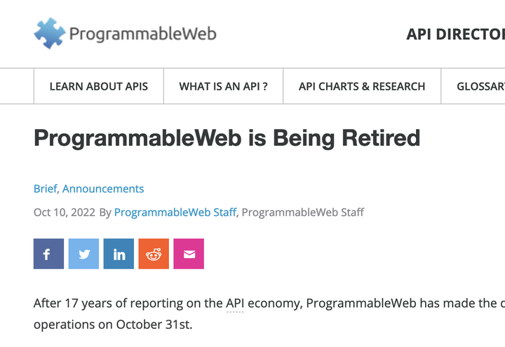 创立 17 年后，ProgrammableWeb 网站将于月底停止运营 - 知乎