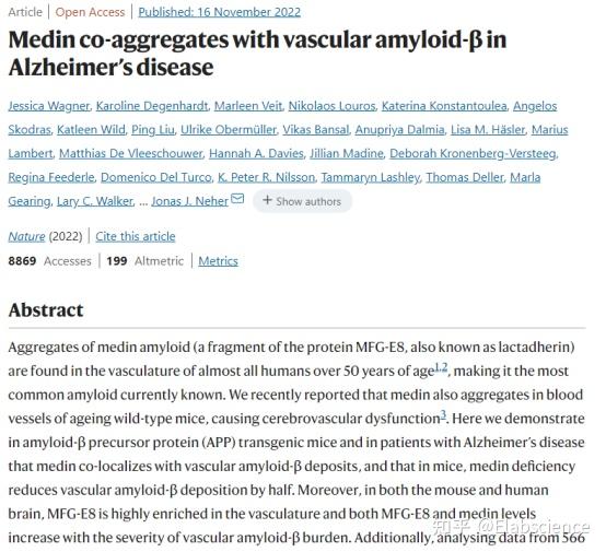 文献解读：Medin和血管淀粉样蛋白β在阿尔茨海默病中共聚集 - 知乎