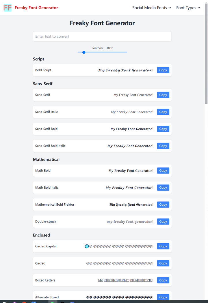写了一个 奇异字体生成器，欢迎大家来提建议！𝕗𝕣𝕖𝕒𝕜𝕪 𝕗𝕠𝕟𝕥 𝕘𝕖𝕟𝕖𝕣𝕒𝕥𝕠𝕣 - 𝓒𝓸𝓹𝔂 𝓪𝓷𝓭 𝓟𝓪𝓼𝓽𝓮 - 知乎