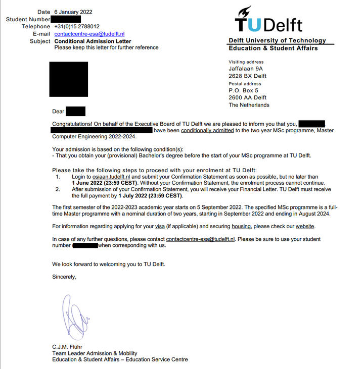TU Delft, MSc Computer Engineering, Conditional Offer - 知乎