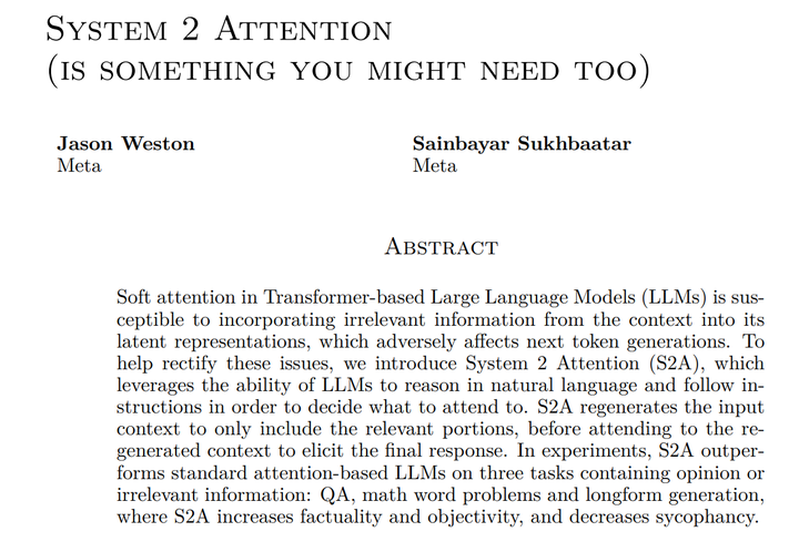 【LLM/大模型】一种新的注意力机制-System 2 Attention（System 2 Attention (is something you might need too)） - 知乎