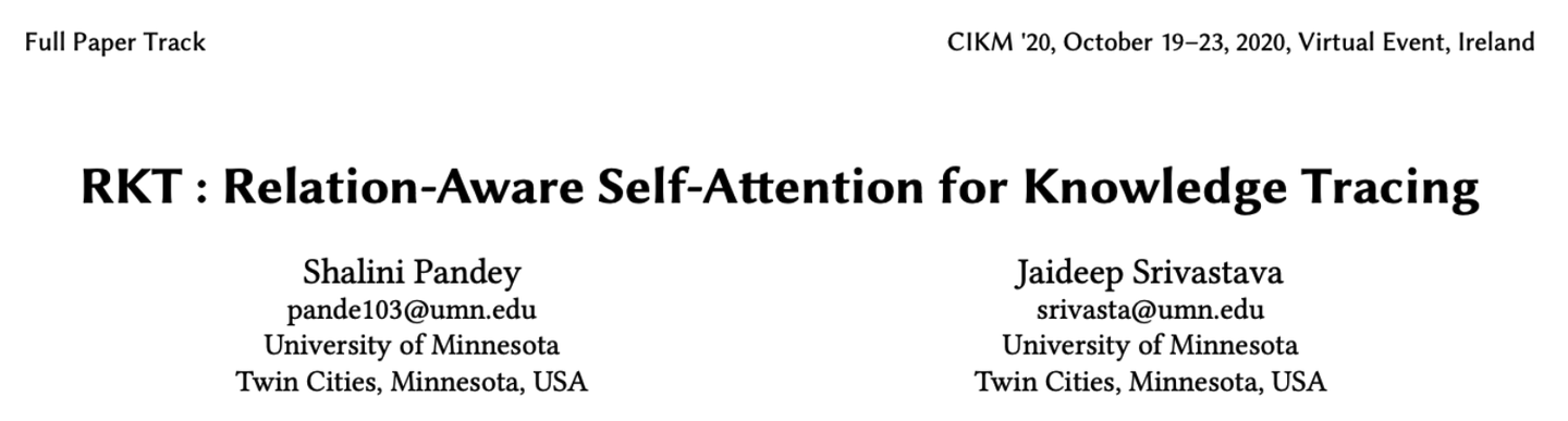 RKT:Relation-Aware Self-Attention for Knowledge Tracing 分享 - 知乎