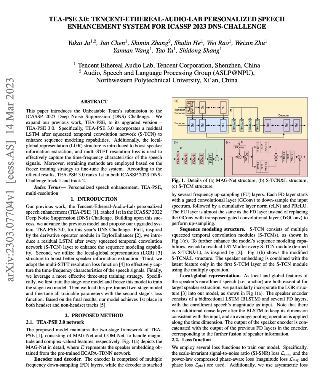 ICASSP2023 | TEA-PSE 3.0: 深度噪声抑制（DNS）竞赛个性化语音增强冠军方案解读 - 知乎