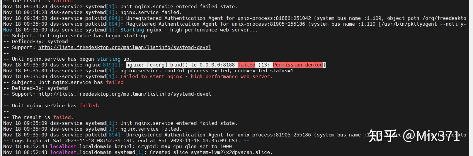 nginx: [emerg] bind() to 0.0.0.0:8188 failed (13: Permission denied) - 知乎