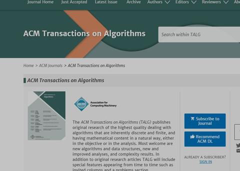 《ACM Transactions on Algorithms》杂志影响因子多少？ - 知乎