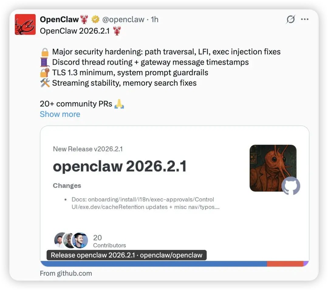 重要更新｜OpenClaw发布v2026.2.1版本，1Panel用户一键升级 - 知乎